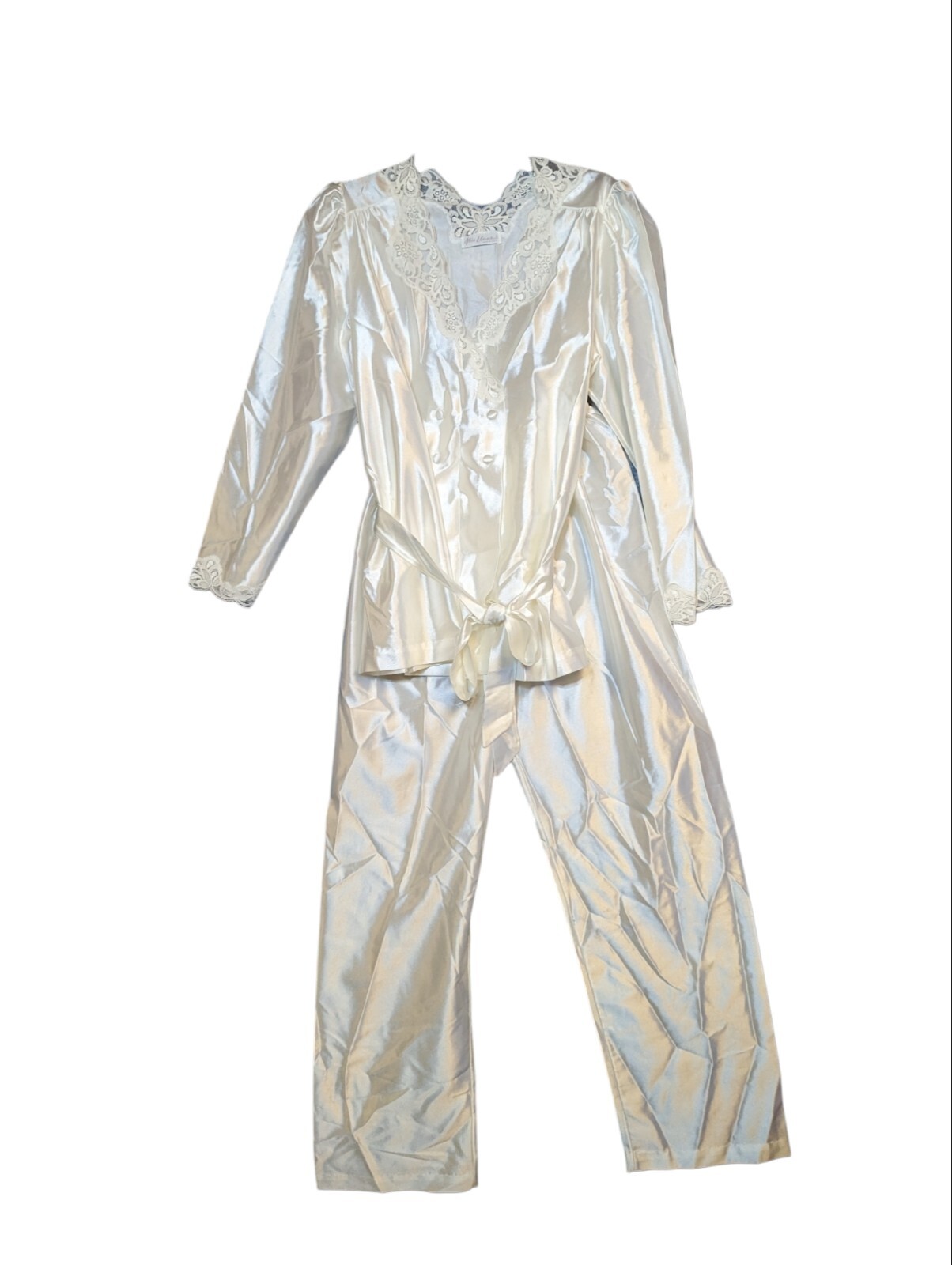 Vintage Miss Elaine White Satin Pajama Set Women Size… - Gem