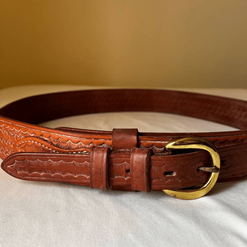 Bianchi B4 Ranger Belt Cognac Leather Basket Weave Solid Brass Buckle ...