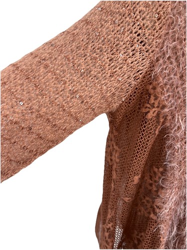 Indigo Thread Co Eyelash Sheer Sequin Lace Bell Sleeve Rust Tunic Top ...