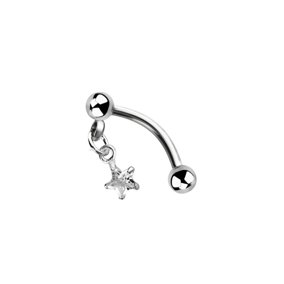Curved Barbells Eyebrow Rook Bar Ring Surgical Steel Star Dangling ...