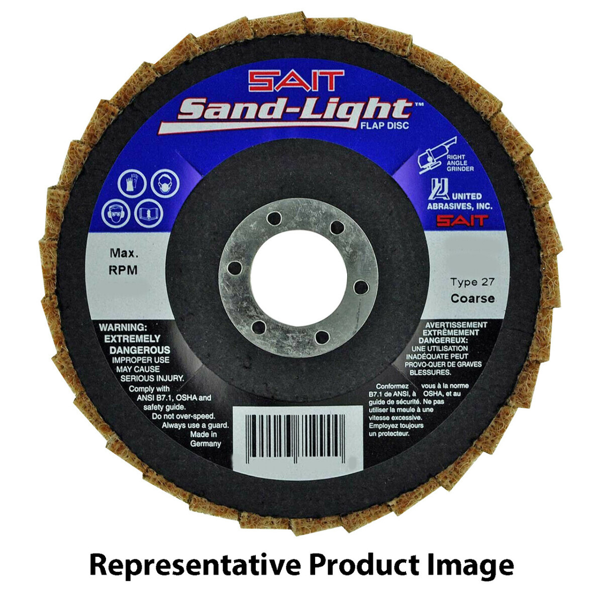 United Abrasive 71980 Sand Light Flap Disc 4-1/2 In. x 7/8 In. Type 27 ...