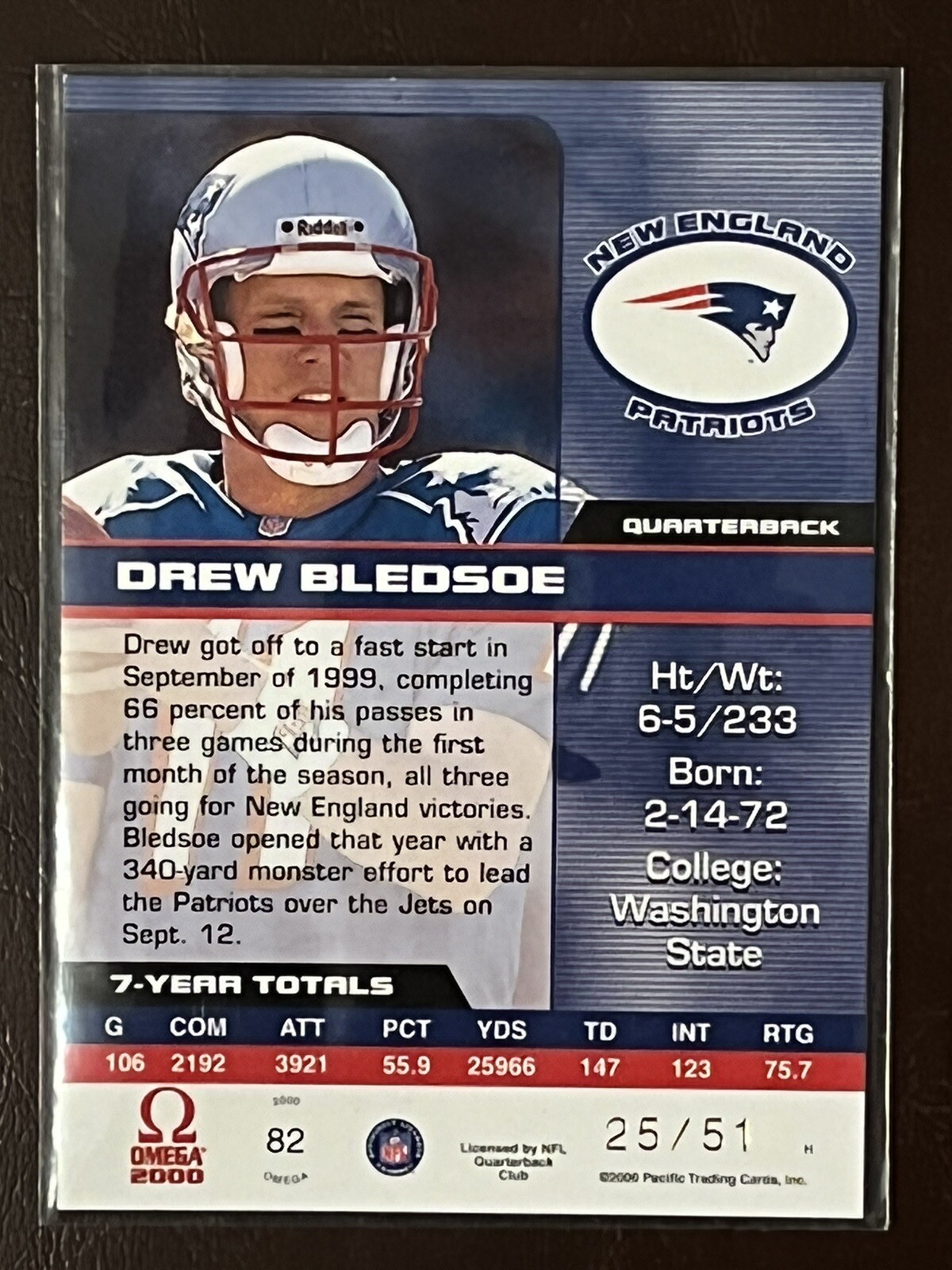 2000 Pacific Omega - Drew Bledsoe #82 Platinum Blue /51 for sale online ...