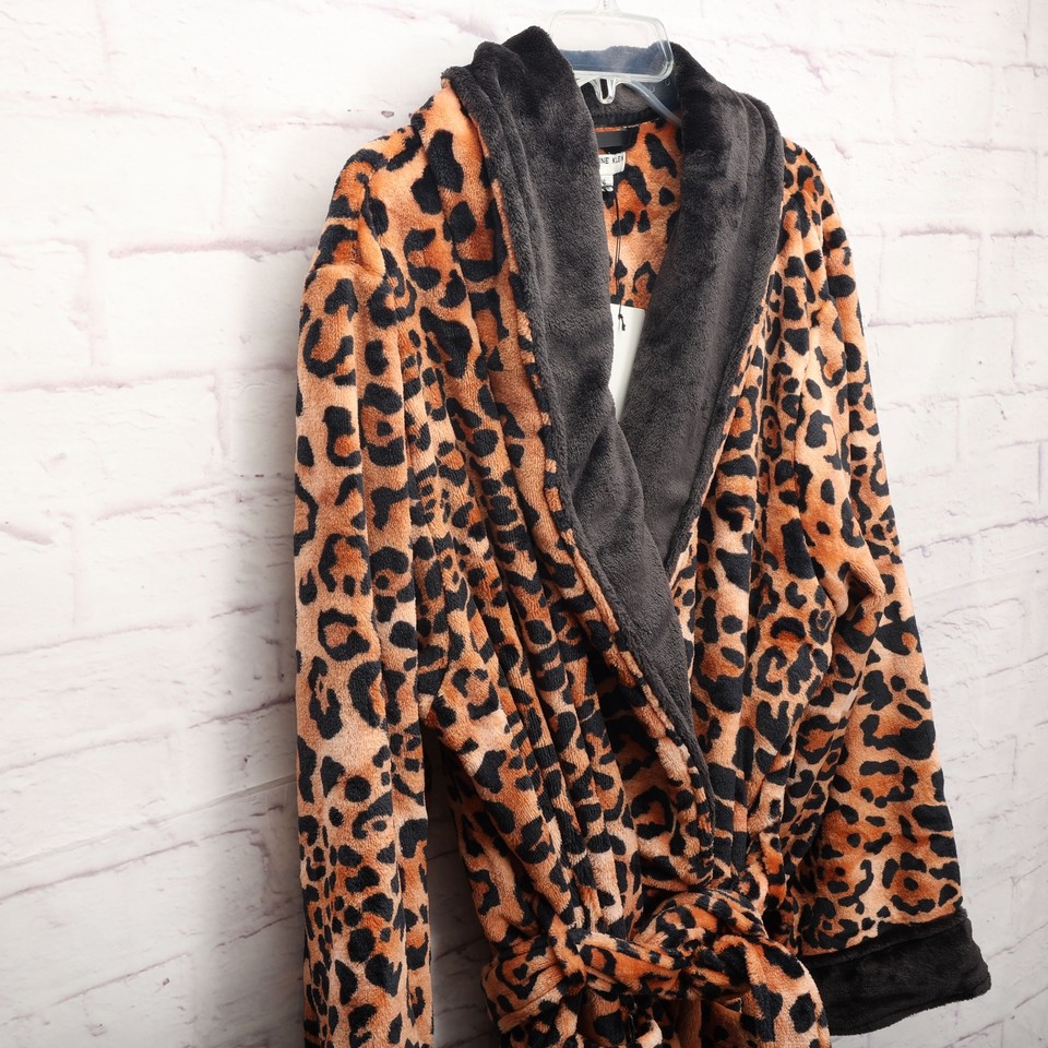 Anne Klein Women's Cheetah Print Long Sleeve Robe Size L/XL Black Brown ...