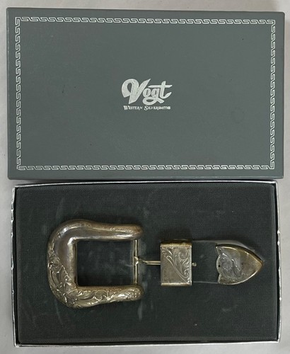 VINTAGE STERLING SILVER VOGT BUCKLE SET 925 SILVER IN BOX FOR 1” BELT ...