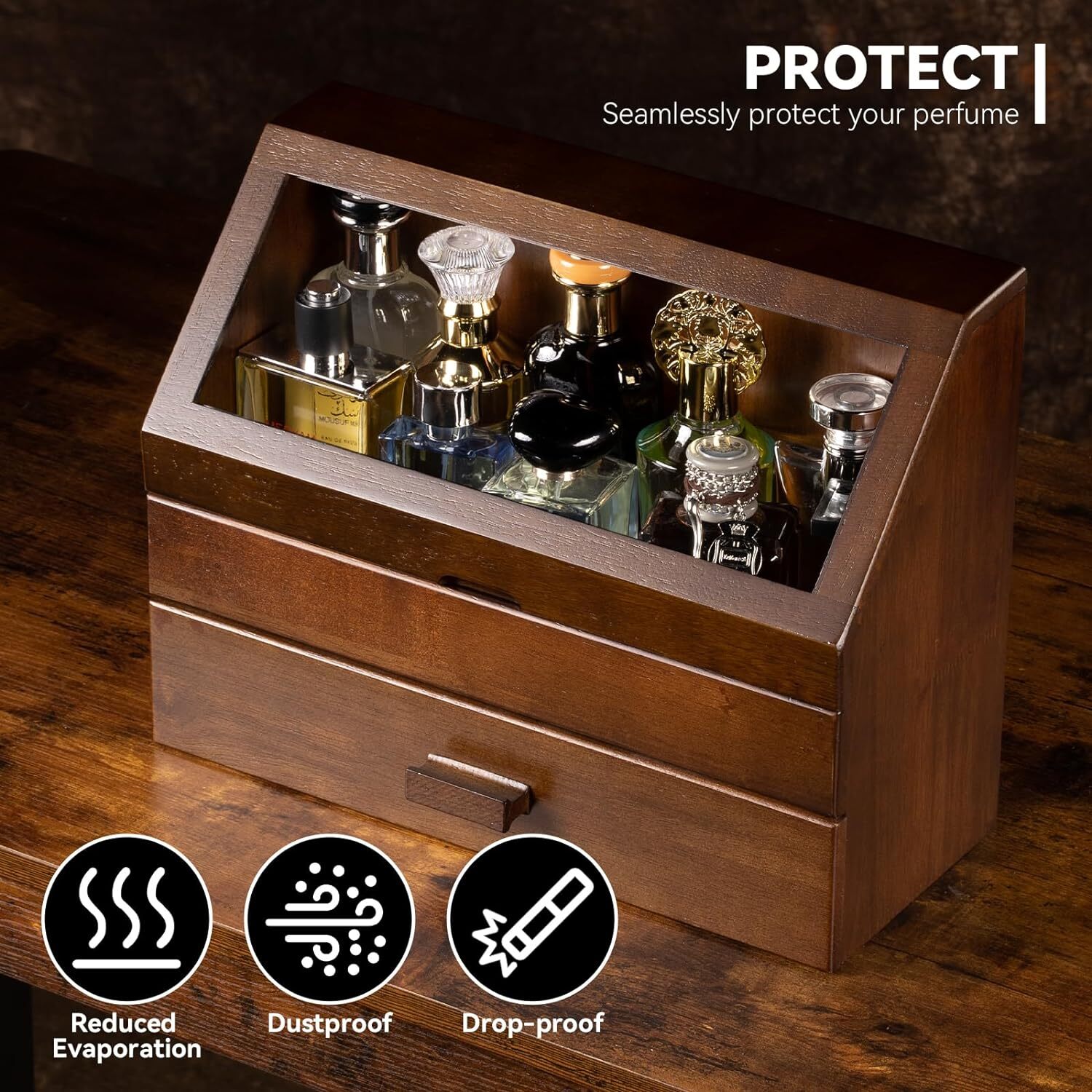 Cologne Organizer for Men, Wood Perfume Storage with Drawer walnut | eBay