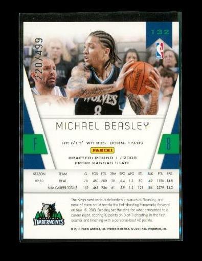2010-11 PANINI CERT RED Basketball Card #132 MICHAEL BEASLEY ...