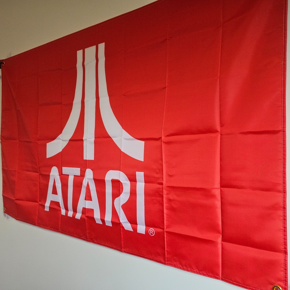 ATARI GAME LOGO FLAG BANNER 150X90CM MAN CAVE SIGN RETRO GARAGE WALL ...