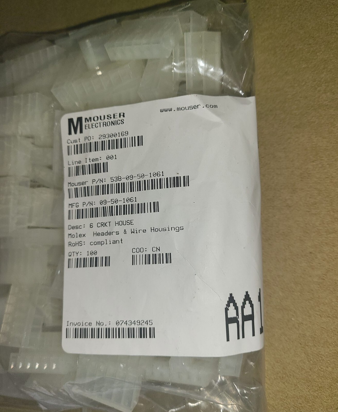 Molex plug manuf. part no. 09-50-1061 - qty 100, for 1 price | eBay