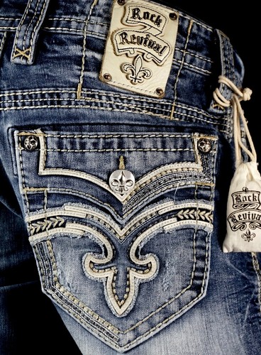 $220 Mens Rock Revival Jeans "Vadeem" Leather Inserts Faux Straight 29 ...