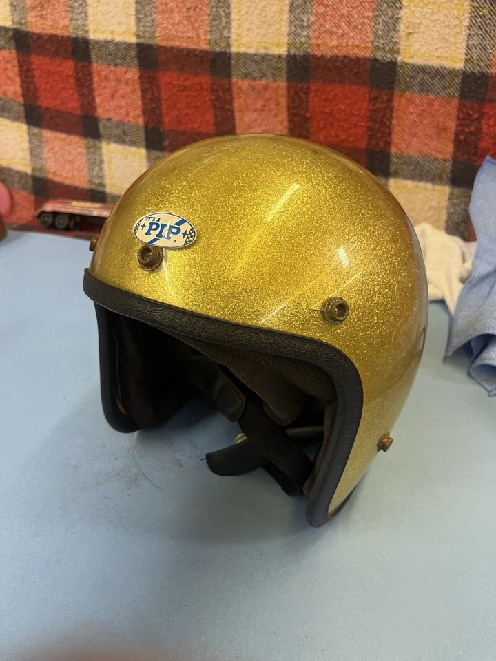Vintage PIP Gold MetalFlake Motorcycle Helmet Stamped (1966)group 1 AMA ...