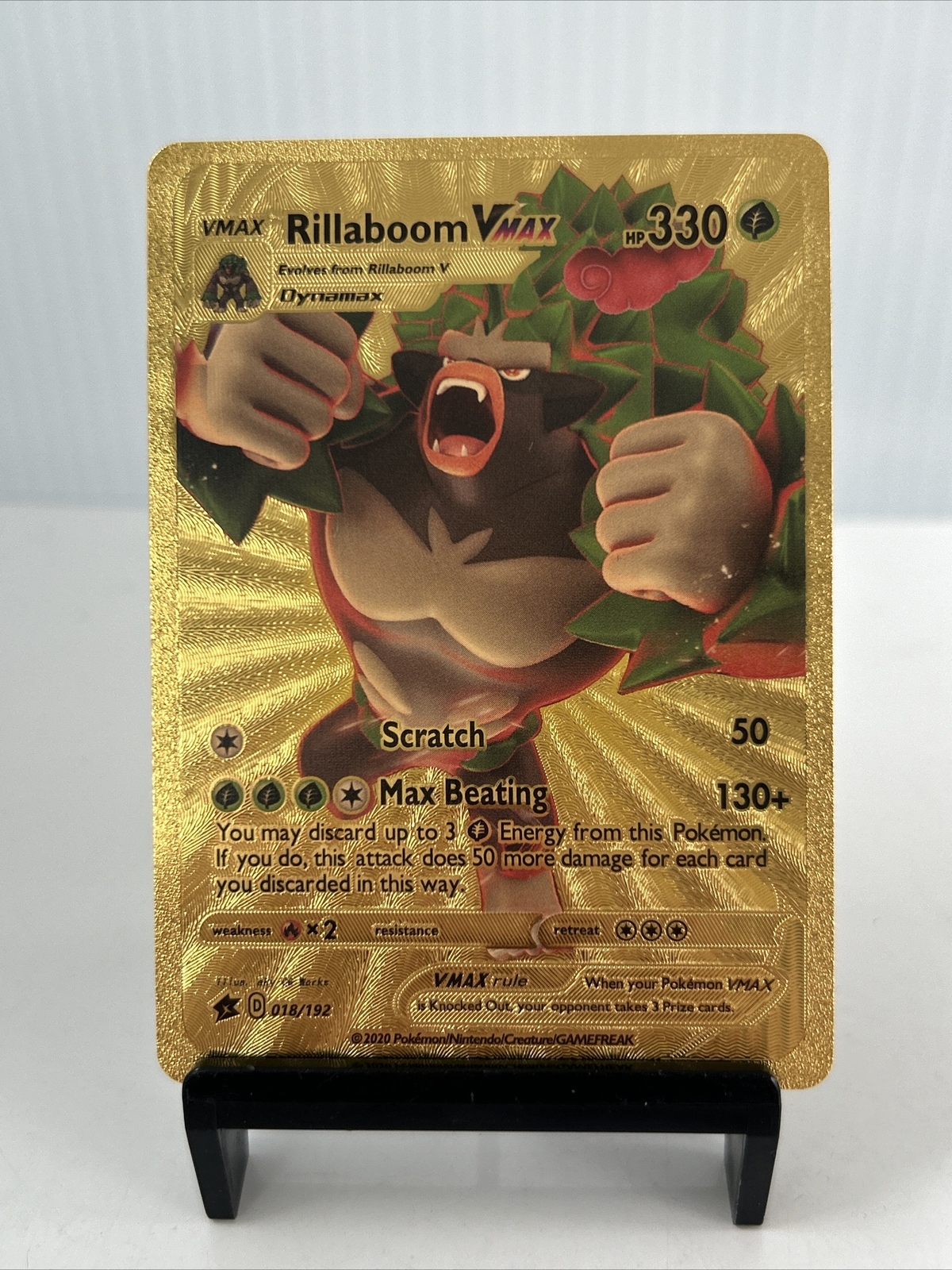 Rillaboom VMAX Metal Gold Foil Pokemon Card Fan Art Display Card HP330 ...