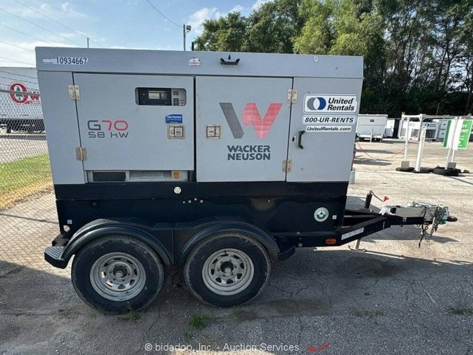 2019 Wacker Neuson G70 TF4 58 kW Towable Generator Trailer Kohler ...
