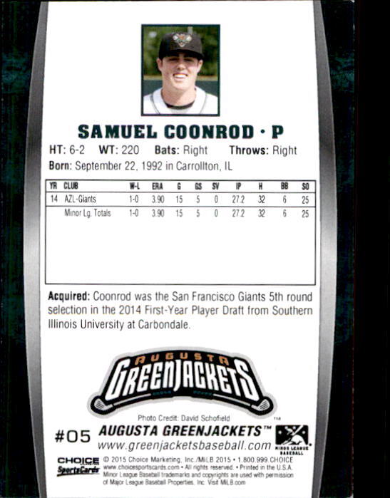 2015 Augusta Greenjackets Choice #5 Samuel Coonrod Carrollton Illinois ...