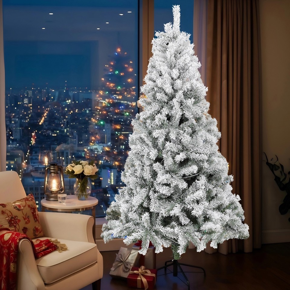 Deluxe 6FT Artificial Christmas Tree Velvet Snow Flocked Bushy Tips ...