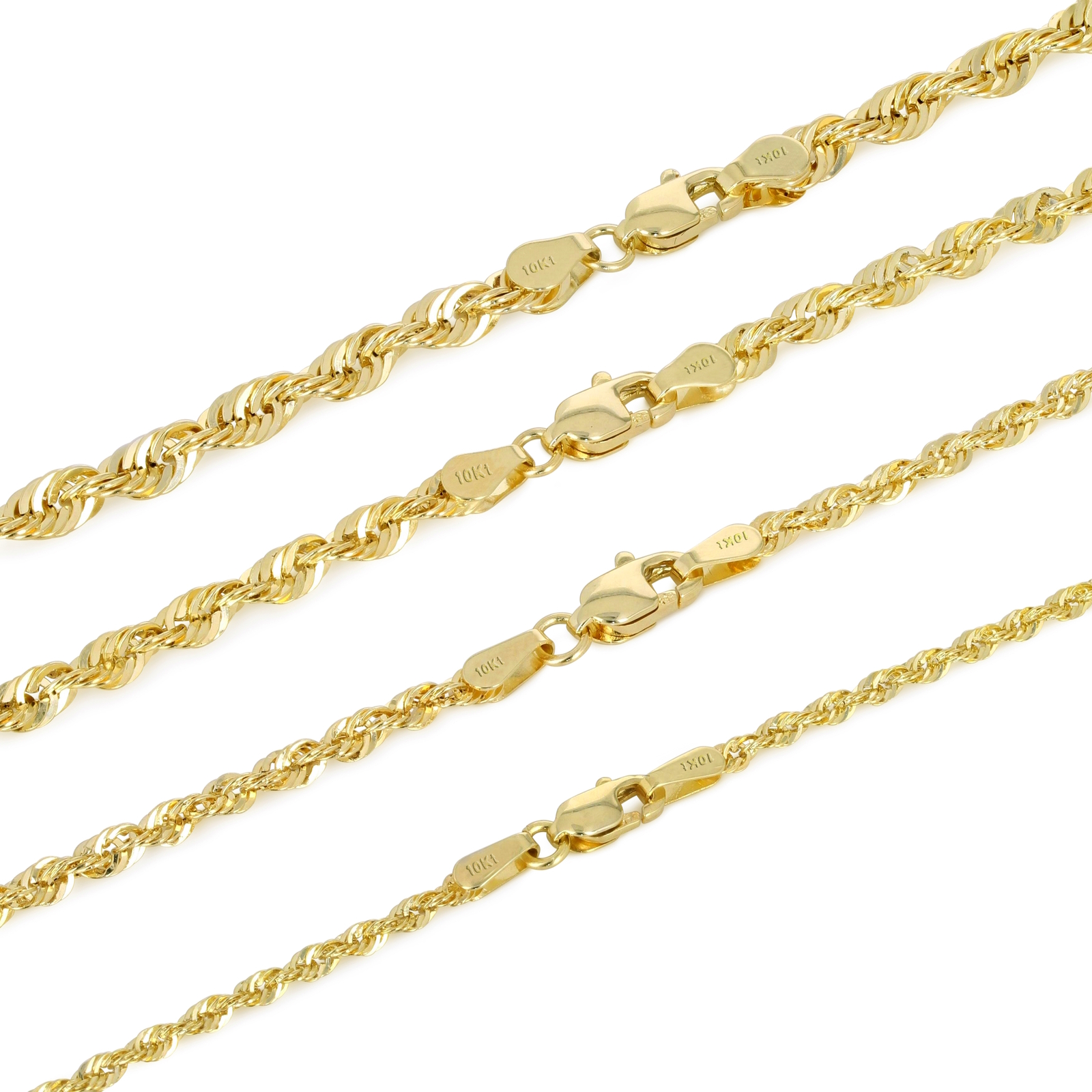 10K Yellow Gold 1.5mm-4mm Laser Diamond Cut Rope Chain Pendant Necklace ...