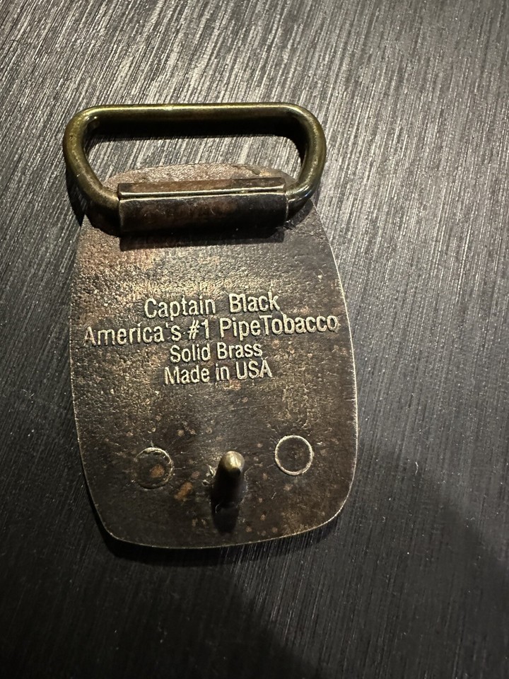 Vintage Captain Black Pipe Tobacco Belt Buckle, Solid Brass, & Key Fob ...
