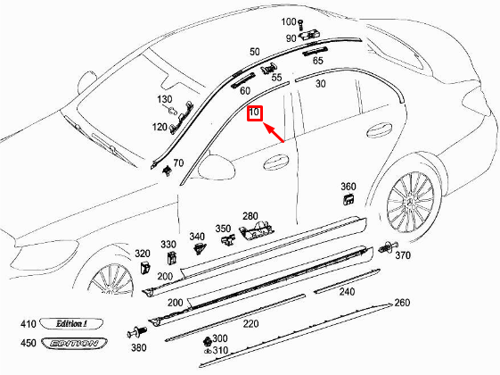 Mercedes-Benz C W205 2015 Left Front Door Glass Trim A2056900180 ...
