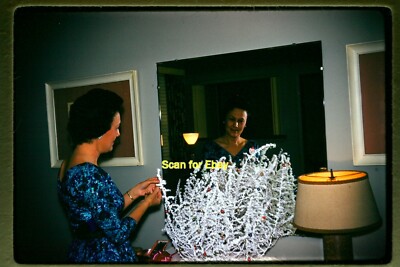 Reflection of Woman in Mirror Christmas Items in 1958, Kodachrome Slide ...