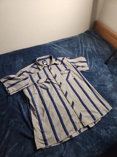 Vintage Wrangler Button Up Shirt Mens Size 2XL Gray Blue Striped ...