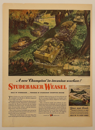 Vintage WW2 Studebaker Weasel/Kellogg's Full Page Double Side Advertisement 1944 | eBay