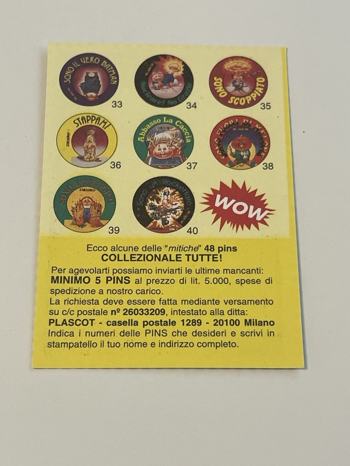 1990 Mitici Sgorbions Live Mike Adam Bomb and Boom on Back GPK Garbage ...