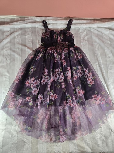 Girls Zenzi Tulle Burgundy Floral Print Sleeveless High-Low Hem Dress ...