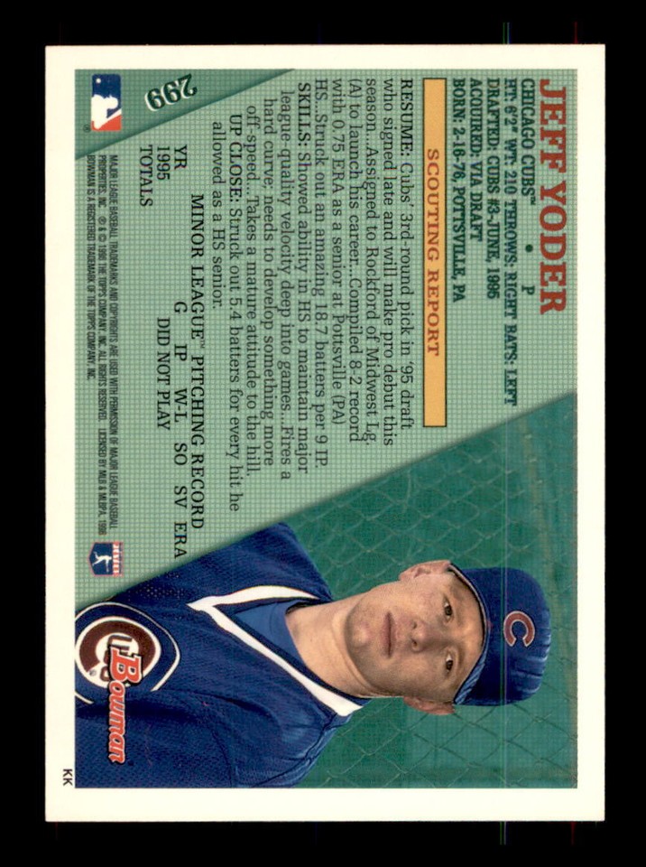 1996 Baseball Bowman Jeff Yoder Chicago Cubs #299 RC2 | eBay
