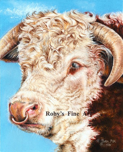 Cattle Art Print Hereford Bull Giclee 8x10 Image by Realism Artist Roby ...