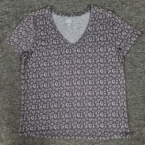 Market & Spruce Top Womens Medium Black Leopard Print Pima Cotton V ...