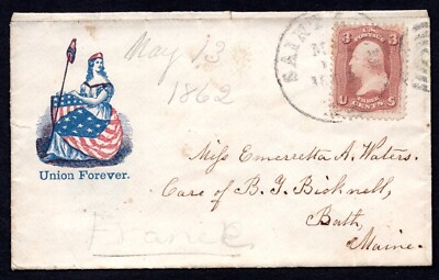 US 1862 CIVIL WAR PATRIOTIC COVER WITH SEATED LIBERTY CACHET SAINT ...