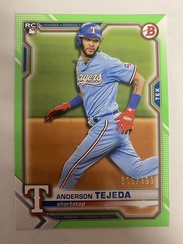 Anderson Tejeda 2021 Bowman Lime Green Paper Texas Rangers RC /399 ...