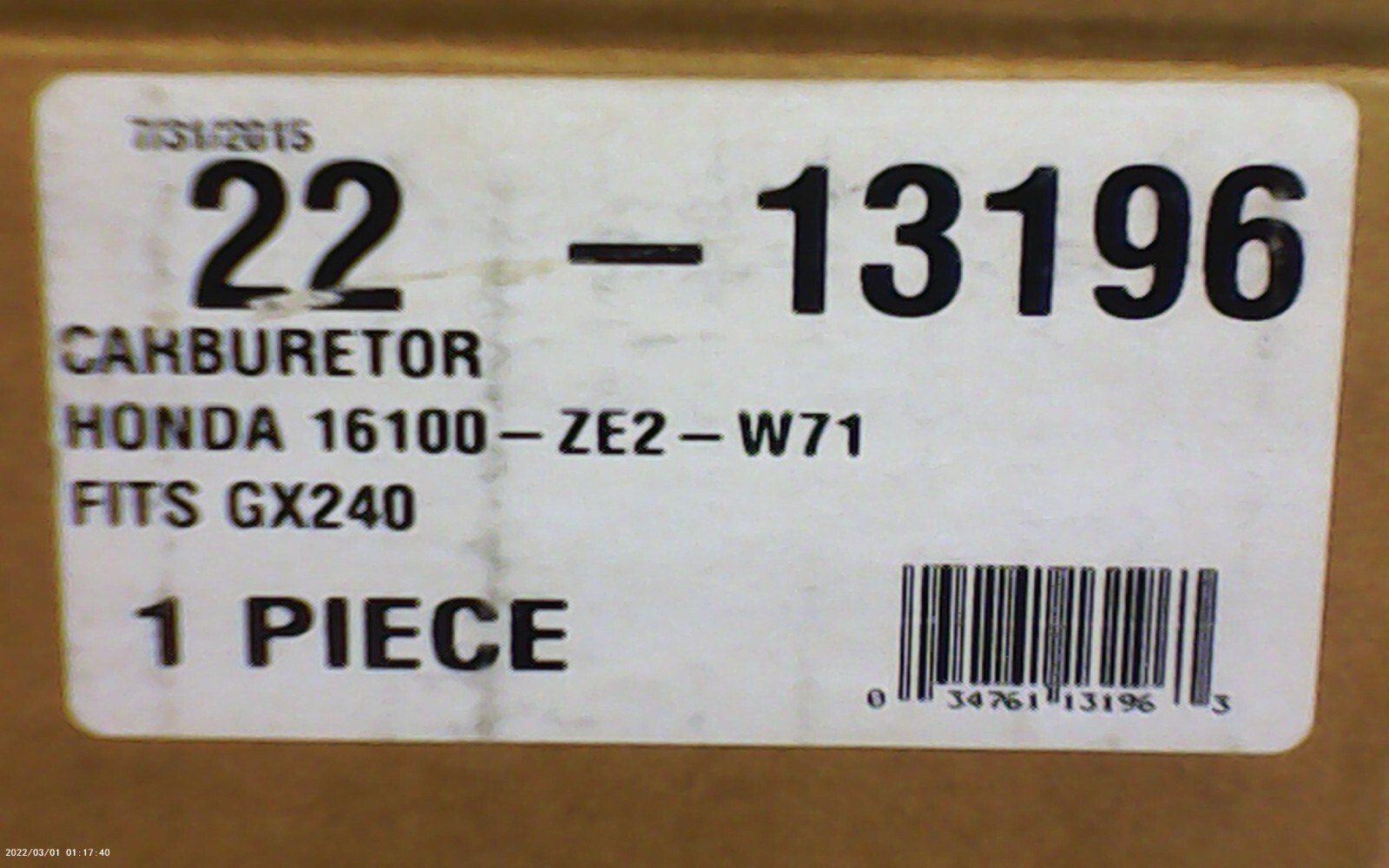 ROTARY 13196 CARBURETOR FOR HONDA 16100-ZE2-W71/GX240. (8H3) | eBay