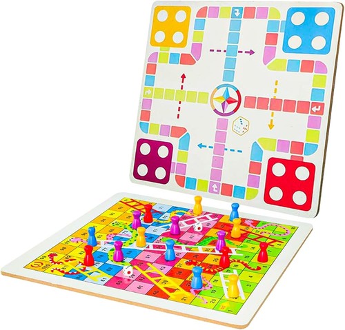 Reversible Ludo Board Game With Snakes & Ladders 2-in-1 Family Fun Game ...