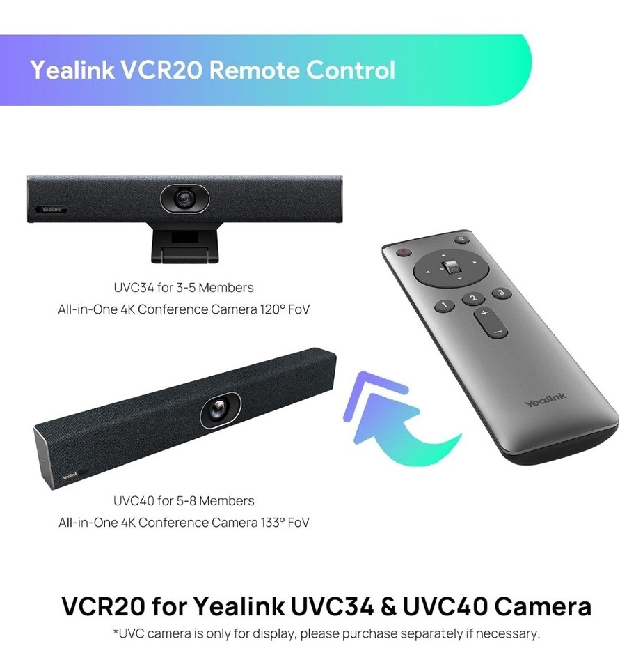Yealink VCR20 1206612 Remote Control for UVC MVC A10 A20 A30 Video ...