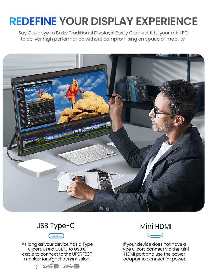 UPERFECT 21.5" 120Hz Portable Monitor 1920x1080 USB C IPS Pannel Gaming ...