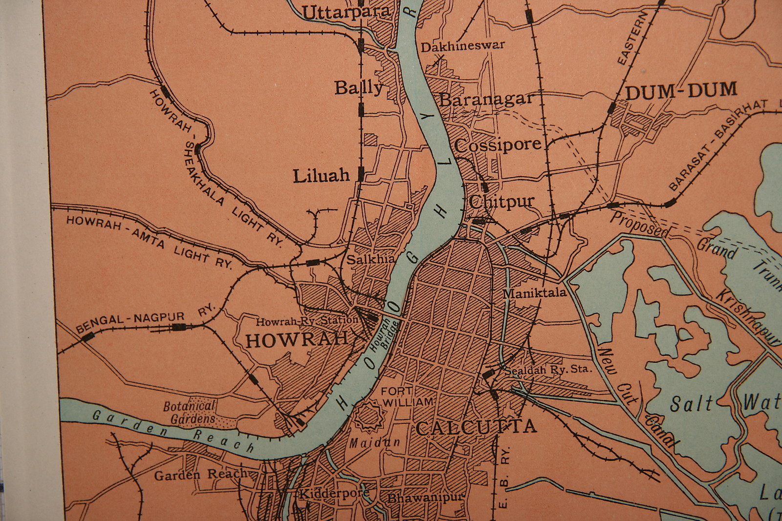 ANTIQUE INDIA MAP ~ CALCUTTA ENVIRONS HOWRAH DUM-DUM HOWRAH BRIDGE ...