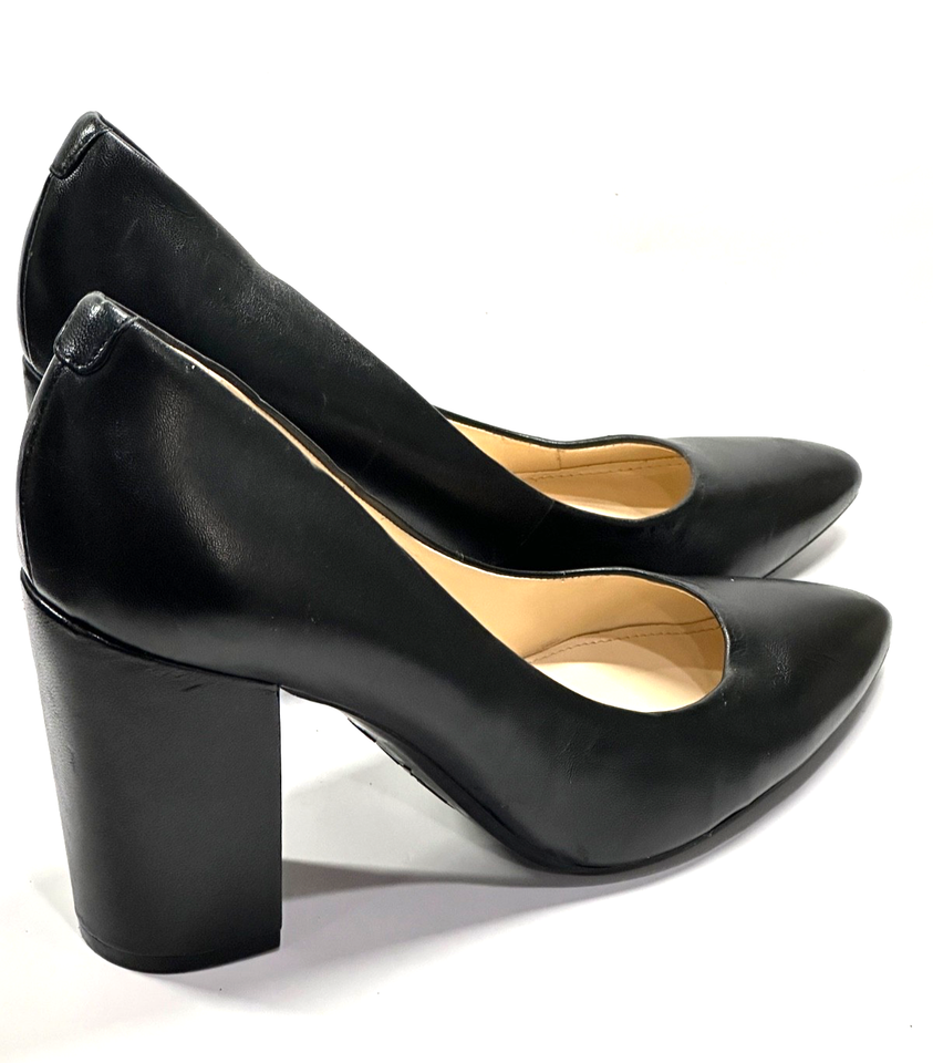 NINE WEST WOMEN BLACK LEATHER DRESS SHOES POINTED TOE HEELS SIZE 10M ...