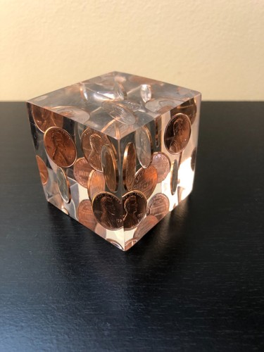 Mid-Century Lucite Penny Block Floating “1971” Coins Vintage Sculpture ...