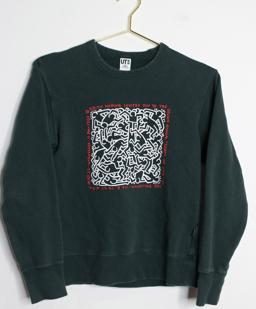 Keith Haring Red White Artwork Green Pullover Sweater… - Gem