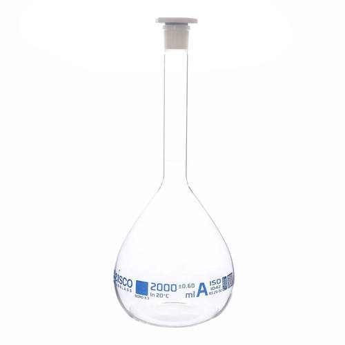 Eisco Volumetric Flask 2000mL - Boro Glass, PE Stopper, QR Code Calibration Cert | eBay