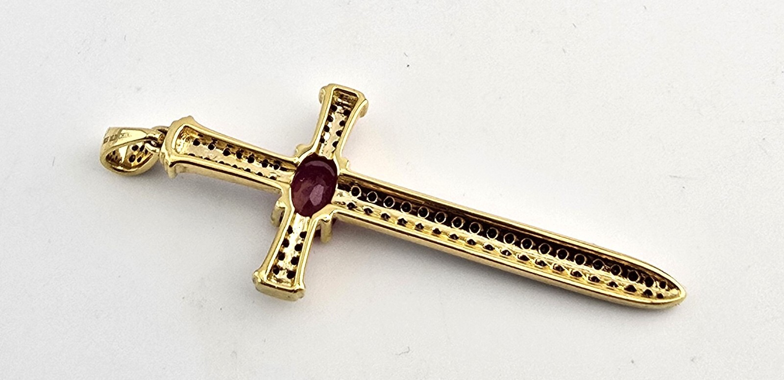 Stunning Sword Dagger Pendant Gold Plated Ruby & Tourmaline 925 10124 ...