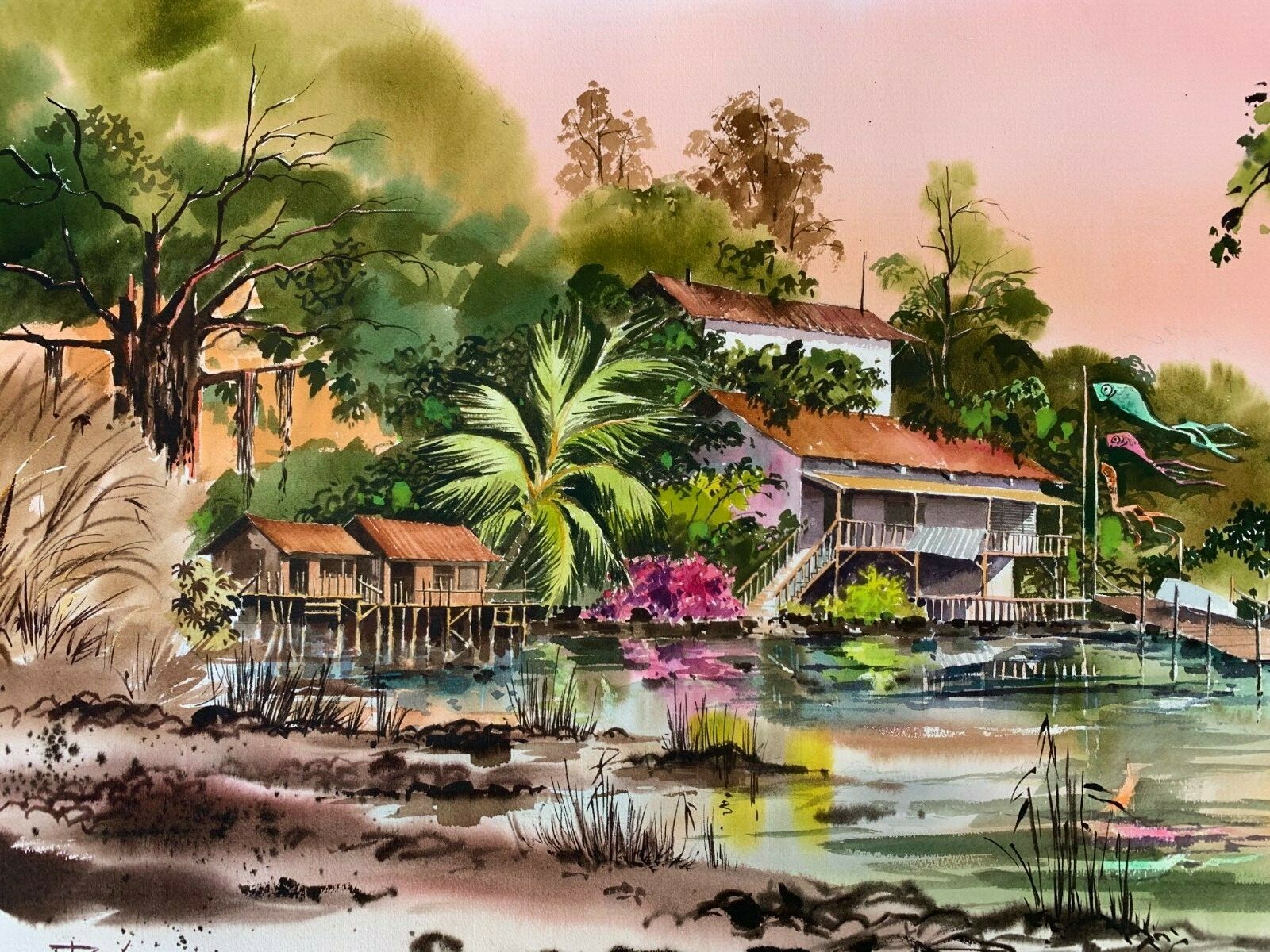 Large, BOB DAHLQUIST (Hawaiian 1926- ) "Hawaiian" WATERCOLOR on PAPER ...