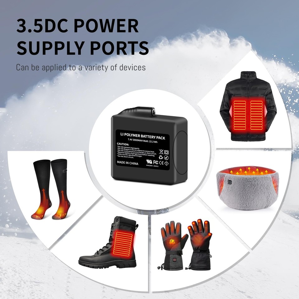 2Pack 3000mAh Lithium-ion Battery Pack for Heated Gloves, Socks, Hats ...