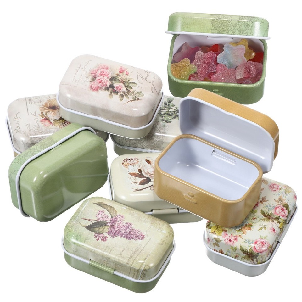 8 Pcs Metal Tin Boxes With Lid Vintage Floral Trinket Jewelry Storage ...