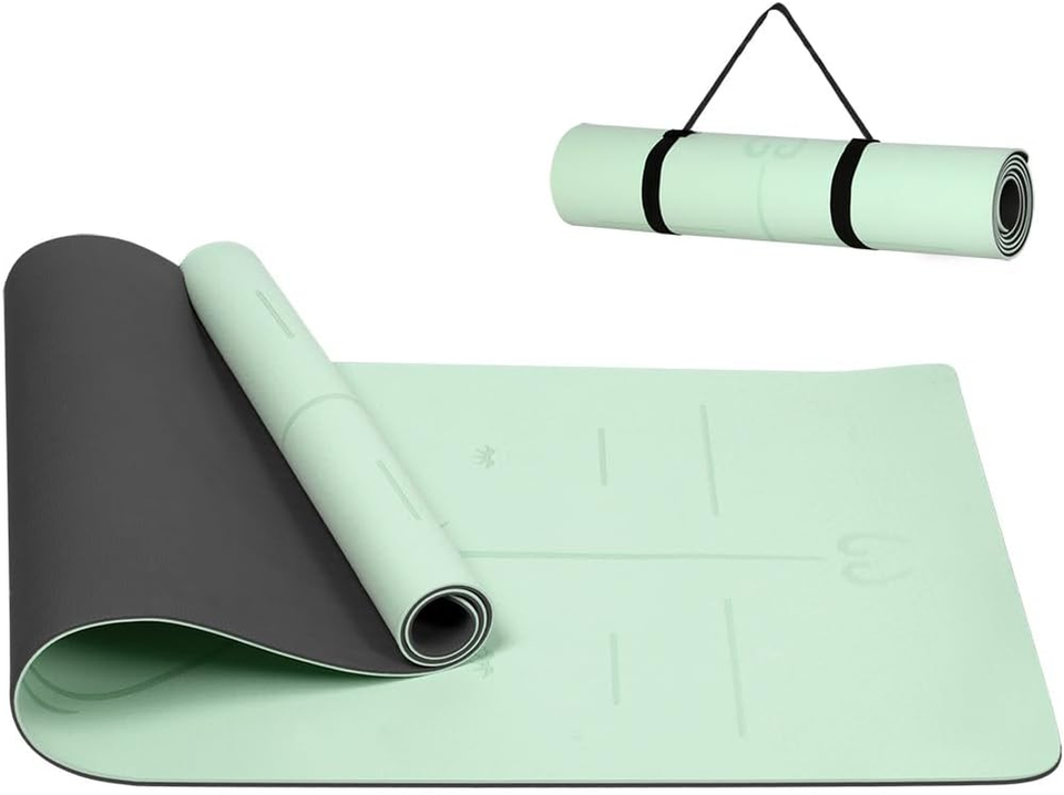 Yoga Mat, Fitness Exercise Mat with Alignment Lines,Dual-Tone Yoga Mat ...