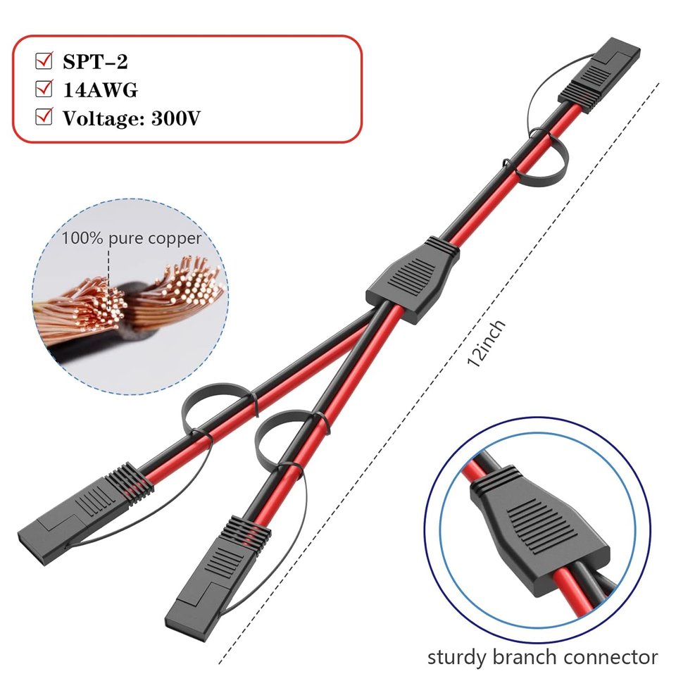 14AWG SAE Y Splitter Cable SAE Quick Disconnect Connector DC Power ...