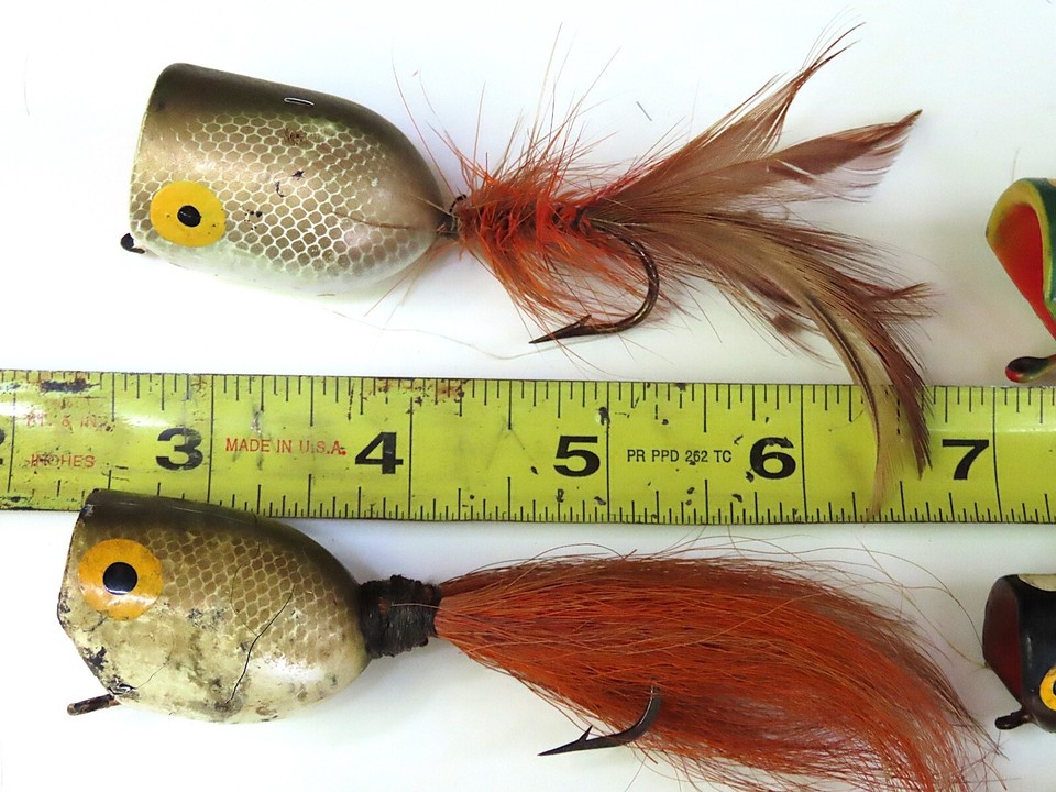 Six (6) Big Vintage Fly Rod Poppers, Two With Apparent Horse Hair Tails ...