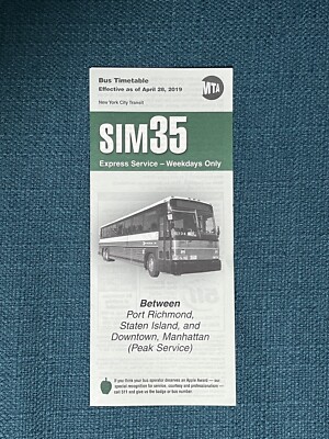 New York City MTA NYC Transit Staten Island Express Bus Timetable SIM35 ...