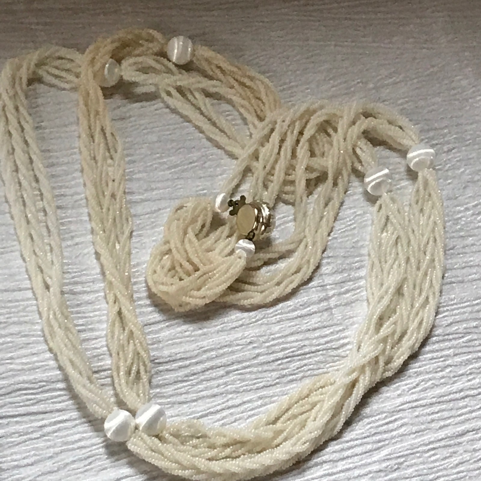 Vintage Super Long Multistrand Twist White Microbeads w Silk Thread ...