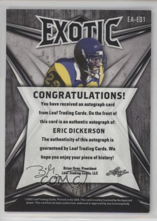 2022 Leaf Exotic Base Auto Elephant /8 Eric Dickerson #EA-ED1 Auto HOF ...